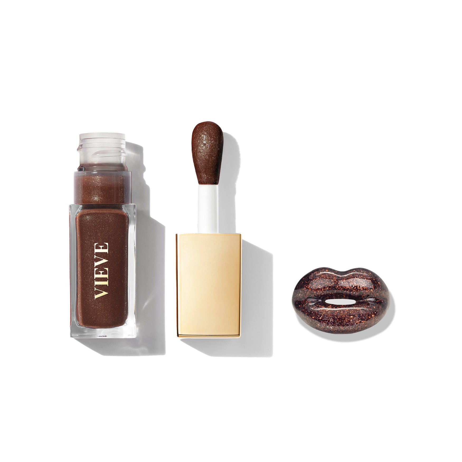 VIEVE Lip Dew Brown Shimmer Gloss + Hotlips Ring Bundle