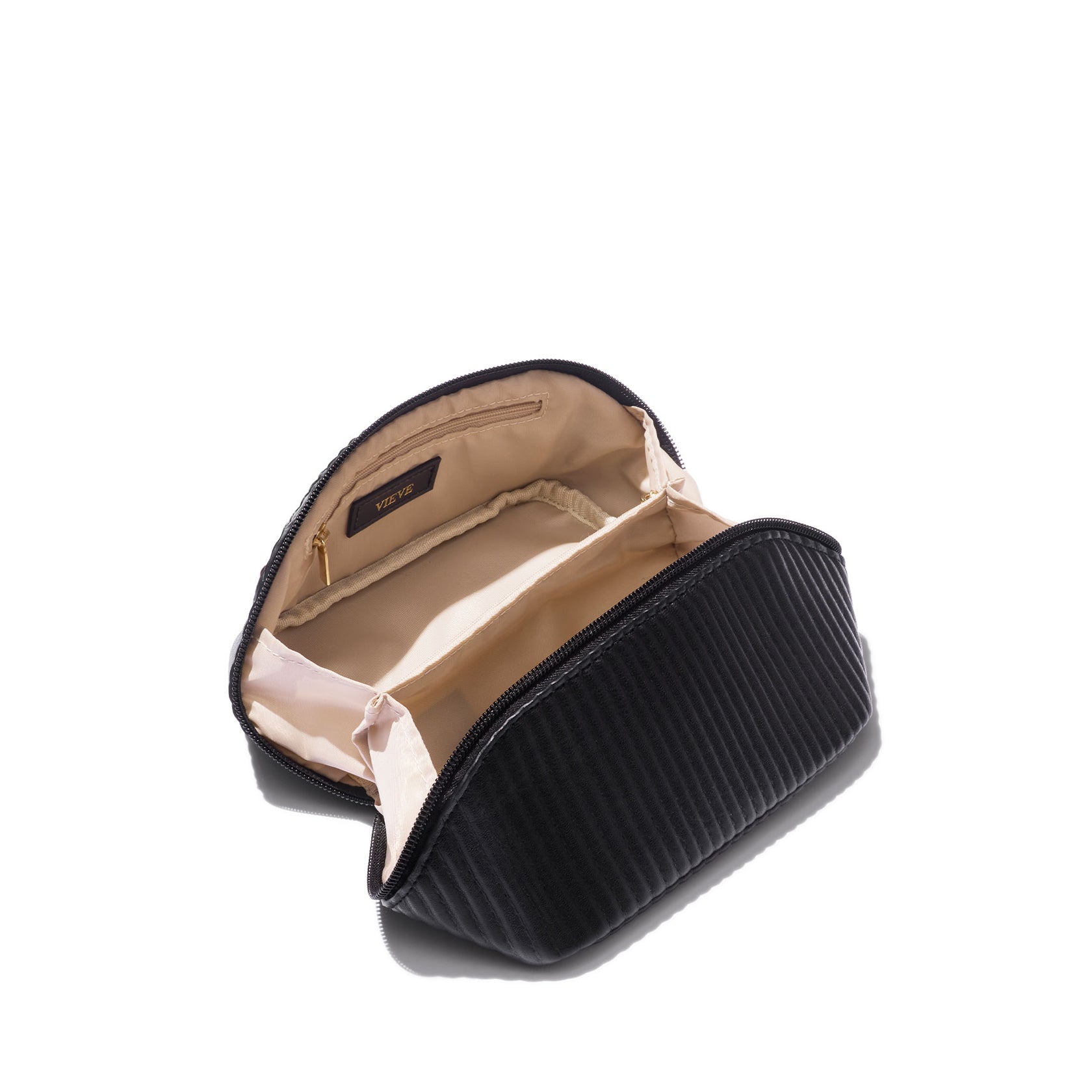 Luxe Makeup Bag Mini | Ribbed Black Travel Makeup Bag | VIEVE